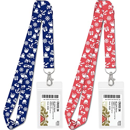 Cruise Lanyard Must Have Essentials for Ship Cards [2 Pack] Cruise Lanyards with ID Holder, Key Card Detachable Badge & Waterproof Ship Card Holders (Blue & Pink)