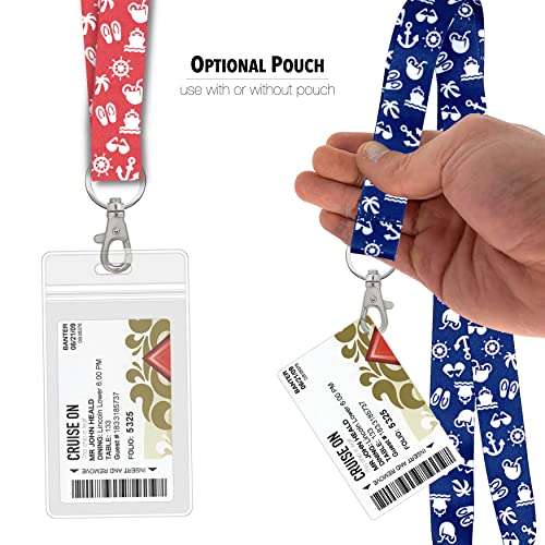 Cruise Lanyard Must Have Essentials for Ship Cards [2 Pack] Cruise Lanyards with ID Holder, Key Card Detachable Badge & Waterproof Ship Card Holders (Blue & Pink)