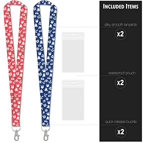 Cruise Lanyard Must Have Essentials for Ship Cards [2 Pack] Cruise Lanyards with ID Holder, Key Card Detachable Badge & Waterproof Ship Card Holders (Blue & Pink)