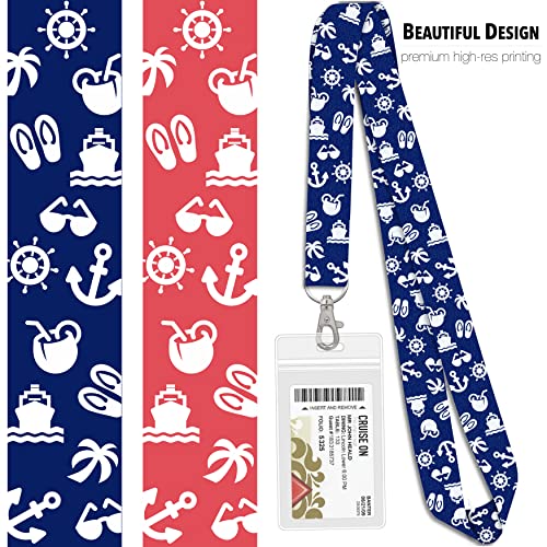 Cruise Lanyard Must Have Essentials for Ship Cards [2 Pack] Cruise Lanyards with ID Holder, Key Card Detachable Badge & Waterproof Ship Card Holders (Blue & Pink)