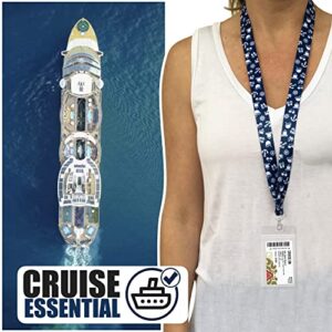 Cruise Lanyard Must Have Essentials for Ship Cards [2 Pack] Cruise Lanyards with ID Holder, Key Card Detachable Badge & Waterproof Ship Card Holders (Blue & Pink)