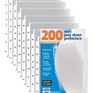 200 Count Mini Poly Sheet Protectors, Standard Weight, Diamond Clear, by Better Office Products, 5.5" x 8.5", 200 Pack