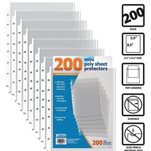 200 Count Mini Poly Sheet Protectors, Standard Weight, Diamond Clear, by Better Office Products, 5.5" x 8.5", 200 Pack