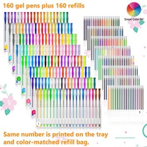 320 Pack Gel Pens Set, Smart Color Art 160 Colors Gel Pen with 160 Refills for Adult Coloring Books Drawing Painting Writing