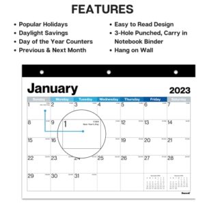 Dunwell 2023 Calendar for 3-Ring Binder (8.5x11, Blue Shades) Use as 2023 Binder Calendar, Wall Calendar or Desk Calendar, 3-Hole Punched, Fits Standard Notebooks