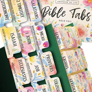 Bible Tabs Gold Floral - Soul Nourishing Book Summaries - 66 Peel-and-Stick SilkTouch Laminated Bible Tabs Large Print | Gold Bible Tabs for Women, Floral Bible Tabs for Study Bible, Bible Book Tabs