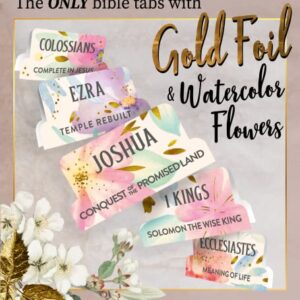 Bible Tabs Gold Floral - Soul Nourishing Book Summaries - 66 Peel-and-Stick SilkTouch Laminated Bible Tabs Large Print | Gold Bible Tabs for Women, Floral Bible Tabs for Study Bible, Bible Book Tabs