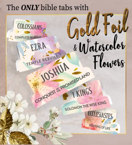 Bible Tabs Gold Floral - Soul Nourishing Book Summaries - 66 Peel-and-Stick SilkTouch Laminated Bible Tabs Large Print | Gold Bible Tabs for Women, Floral Bible Tabs for Study Bible, Bible Book Tabs