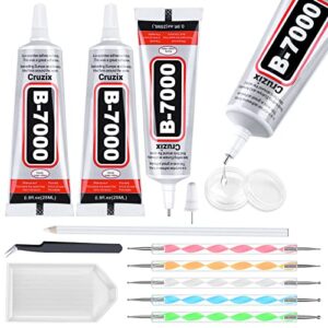 b7000 glue clear with precision tip, b-7000 jewelry bead adhesive glue medium viscosity with art dotting stylus pens rhinestone applicator kit for clothes fabric nail crafts diy (3 pcs, 25 ml/ 0.9 oz)