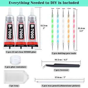 B7000 Glue Clear with Precision Tip, B-7000 Jewelry Bead Adhesive Glue Medium Viscosity with Art Dotting Stylus Pens Rhinestone Applicator Kit for Clothes Fabric Nail Crafts DIY (3 PCS, 25 ML/ 0.9 oz)