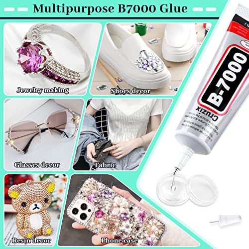 B7000 Glue Clear with Precision Tip, B-7000 Jewelry Bead Adhesive Glue Medium Viscosity with Art Dotting Stylus Pens Rhinestone Applicator Kit for Clothes Fabric Nail Crafts DIY (3 PCS, 25 ML/ 0.9 oz)