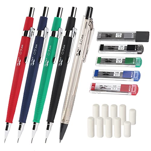 Mr. Pen Mechanical Pencil Set with Lead and Eraser Refills, 5 Sizes - 0.3, 0.5, 0.7, 0.9 and 2 Millimeters, Drafting, Sketching, Illustrations, Architecture, Drawing Mechanical Pencils