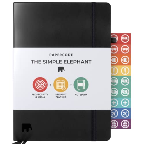 Papercode Daily Planner 2023 - Simple Elephant Undated Daily, Weekly, and Monthly Calendar Planner for Productivity & Goal Setting, Black