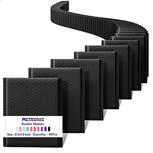 Metronic 40Pcs Bubble Mailers 8.5x12", Black Padded Envelopes, Strong Adhesion #2 Bubble Mailer Medium Shipping Mailing Envelopes for Small Business,Books,Clothes, Makeup Supplies,Water Proof