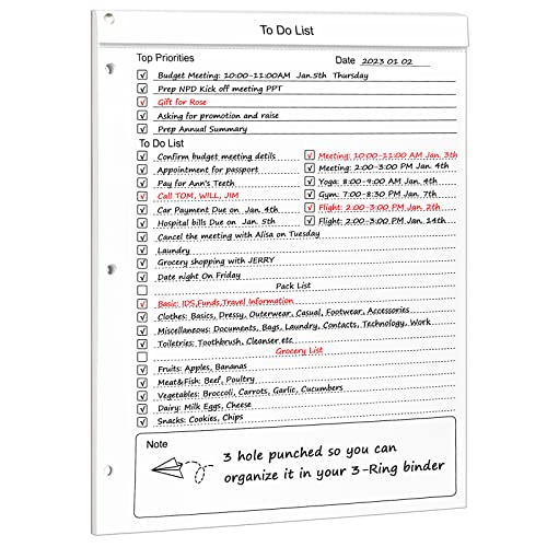 To Do List Notepad, Daily Task Planner with Checklist, 52 Sheets Tear Off Note Pad with 2023 Calendar, Work and Personal Organized, 8.5" X 11", A4 Size, 3 Hole Punched