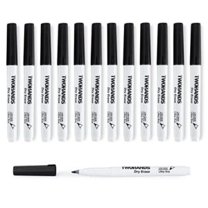 twohands dry erase markers ultra fine tip,0.7mm,low odor,extra fine point,black,whiteboard markers for kids,school,office,home,or planning whiteboard,12 count,20536