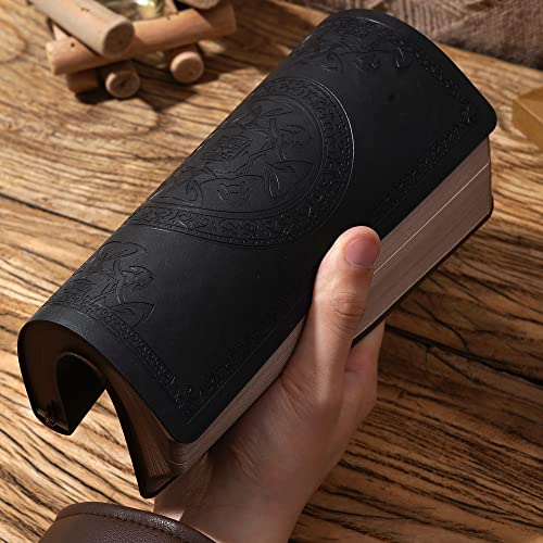 CAGIE Leather Vintage Journal for Men Soft Cover 256 Lined Pages Notebook 180 Lay Flat for Writing Travel Diary, 5.7'' x 8.3'', Black