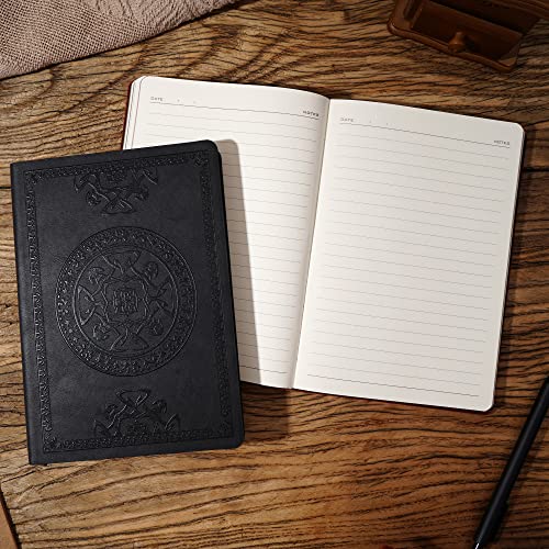 CAGIE Leather Vintage Journal for Men Soft Cover 256 Lined Pages Notebook 180 Lay Flat for Writing Travel Diary, 5.7'' x 8.3'', Black