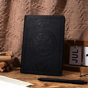 CAGIE Leather Vintage Journal for Men Soft Cover 256 Lined Pages Notebook 180 Lay Flat for Writing Travel Diary, 5.7'' x 8.3'', Black