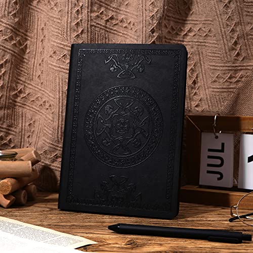 CAGIE Leather Vintage Journal for Men Soft Cover 256 Lined Pages Notebook 180 Lay Flat for Writing Travel Diary, 5.7'' x 8.3'', Black