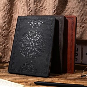 CAGIE Leather Vintage Journal for Men Soft Cover 256 Lined Pages Notebook 180 Lay Flat for Writing Travel Diary, 5.7'' x 8.3'', Black