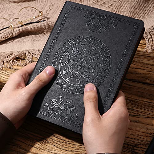 CAGIE Leather Vintage Journal for Men Soft Cover 256 Lined Pages Notebook 180 Lay Flat for Writing Travel Diary, 5.7'' x 8.3'', Black