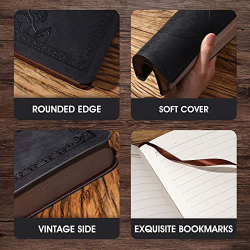 CAGIE Leather Vintage Journal for Men Soft Cover 256 Lined Pages Notebook 180 Lay Flat for Writing Travel Diary, 5.7'' x 8.3'', Black