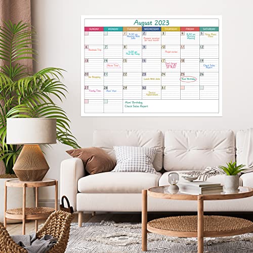 Dry Erase Calendar for Wall - Large Dry Erase Calendar, 28" x 40", Undated Monthly Calendar for Home, Office, Classroom, Erasable Laminated Calendar Whiteboard with 5 Markers ＆ 8 Stickers