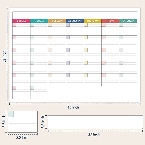 Dry Erase Calendar for Wall - Large Dry Erase Calendar, 28" x 40", Undated Monthly Calendar for Home, Office, Classroom, Erasable Laminated Calendar Whiteboard with 5 Markers ＆ 8 Stickers