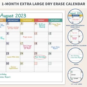 Dry Erase Calendar for Wall - Large Dry Erase Calendar, 28" x 40", Undated Monthly Calendar for Home, Office, Classroom, Erasable Laminated Calendar Whiteboard with 5 Markers ＆ 8 Stickers