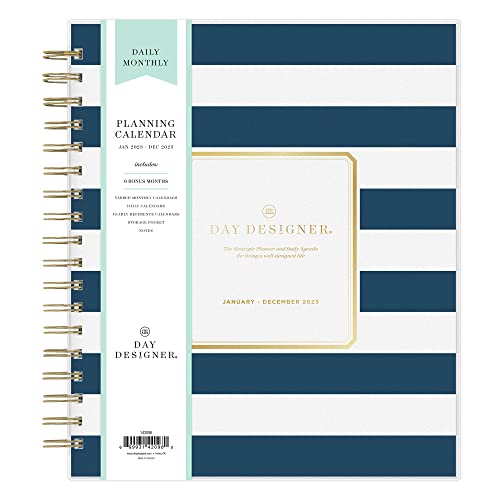 Day Designer for Blue Sky 2023 Daily and Monthly Planner, 8" x 10", Frosted Cover, Wirebound, Navy Stripe (142098)