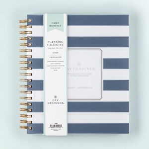 Day Designer for Blue Sky 2023 Daily and Monthly Planner, 8" x 10", Frosted Cover, Wirebound, Navy Stripe (142098)