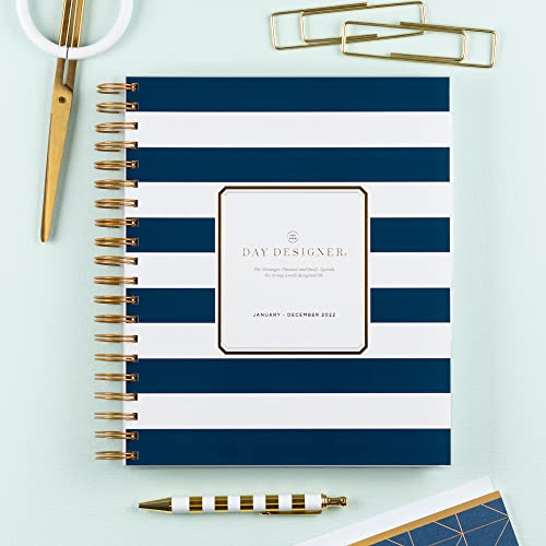 Day Designer for Blue Sky 2023 Daily and Monthly Planner, 8" x 10", Frosted Cover, Wirebound, Navy Stripe (142098)