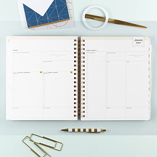 Day Designer for Blue Sky 2023 Daily and Monthly Planner, 8" x 10", Frosted Cover, Wirebound, Navy Stripe (142098)