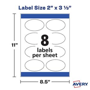 Avery Printable Blank Oval Labels, 2" x 3-1/3", Glossy White, 80 Customizable Labels (22820)