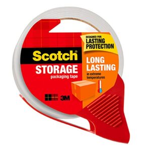 scotch long lasting storage shipping packaging tape, 1.88″ x 38.2 yd, 1 roll with dispenser (3650s-rd-esf)