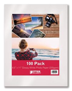 glossy photo paper, 8.5 x 11 inch, 100 sheets, better office products, 200 gsm, letter size, 100-count pack