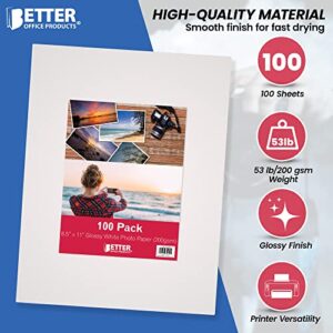 Glossy Photo Paper, 8.5 x 11 Inch, 100 Sheets, Better Office Products, 200 gsm, Letter Size, 100-Count Pack