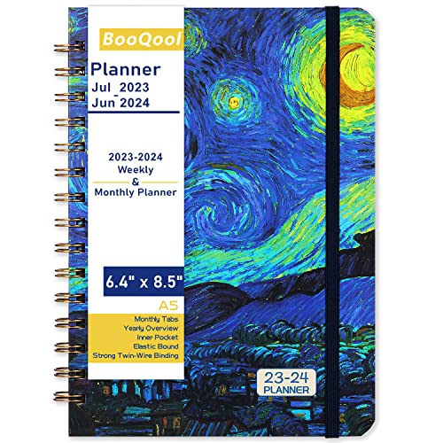 2023-2024 Planner – Jul.2023 - Jun.2024, Weekly ＆ Monthly Academic Planner 2023-2024, with Tabs, 6.4" x 8.5", Hardcover, Strong Binding, Thick Paper, Back Pocket, Elastic Closure, Inner Pocket