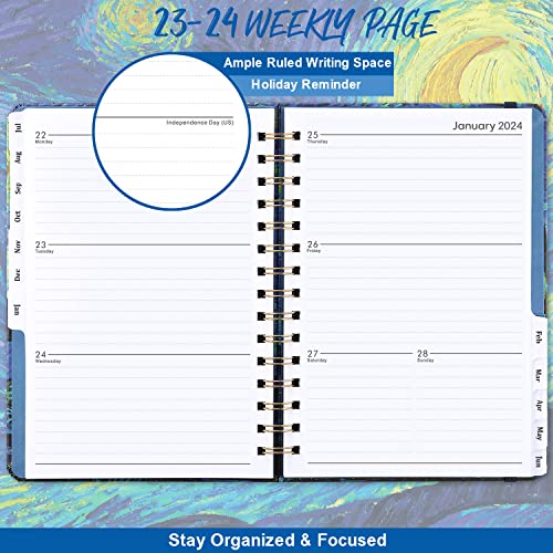 2023-2024 Planner – Jul.2023 - Jun.2024, Weekly ＆ Monthly Academic Planner 2023-2024, with Tabs, 6.4" x 8.5", Hardcover, Strong Binding, Thick Paper, Back Pocket, Elastic Closure, Inner Pocket