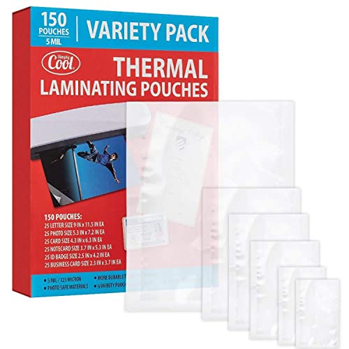 5MIL Thermal Laminating Pouches (150 Count) Letter, Photo, Card, Notecard, ID Badge and Business Card Sizes Dry-Erase Friendly Sheets, Compatible with Laminators Crystal Clear Laminated Finish