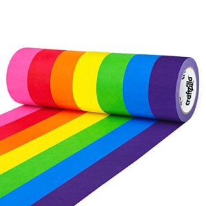 craftzilla colored masking tape – 7 roll multi pack – 210 feet x 1 inch of colorful craft tape – vibrant rainbow colored painters tape – great for arts & crafts, labeling and color-coding