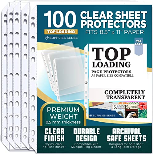 Sheet Protectors for 3 Ring Binder - 100 Premium Clear Plastic Page Protectors for 3 Ring Binder - Sleeves 8.5 x 11 for Paper & Documents