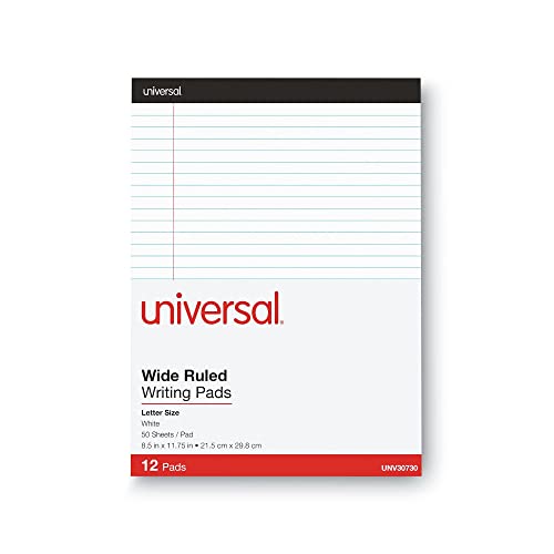 Universal 30730 Premium Ruled Writing Pads, White, 8.5 x 11.75, Legal/Wide, 50 Sheets (Pack of 12 Pads)