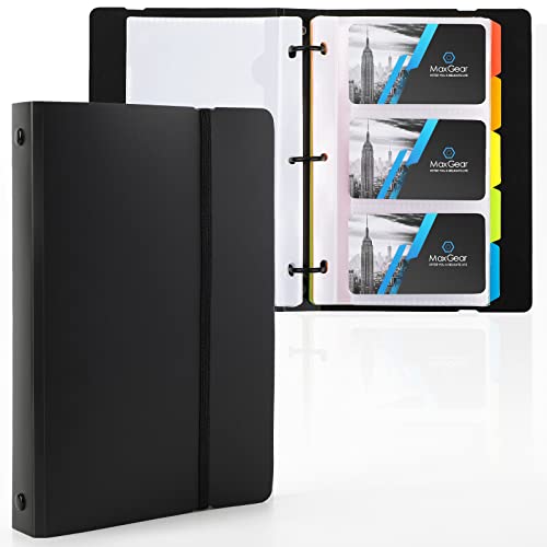 MaxGear Business Card Organizer, Business Card Holder Book Credit Card Binder File Sleeve Storage, Portable Business Card Holders Name Cards Holder Men & Women, 5 Color Index Tabs, Capacity: 180 Cards