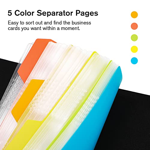 MaxGear Business Card Organizer, Business Card Holder Book Credit Card Binder File Sleeve Storage, Portable Business Card Holders Name Cards Holder Men & Women, 5 Color Index Tabs, Capacity: 180 Cards