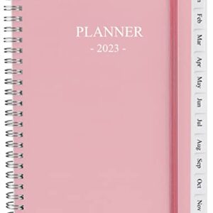 2023 Planner - Weekly & Monthly Planner Runs from Jan 2023 to Dec 2023, 6.25" x 8.25", 12 Monthly Tabs, 14 Notes Pages, Inner Pocket, Flexible Cover with Twin-Wire Binding, Pink