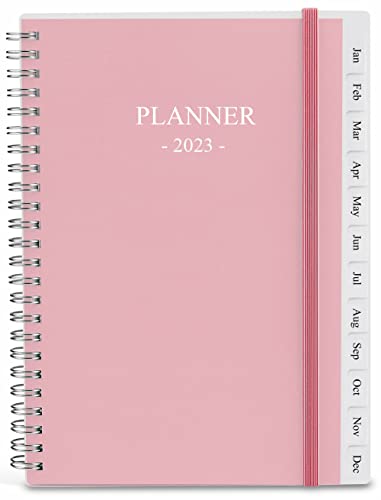 2023 Planner - Weekly & Monthly Planner Runs from Jan 2023 to Dec 2023, 6.25" x 8.25", 12 Monthly Tabs, 14 Notes Pages, Inner Pocket, Flexible Cover with Twin-Wire Binding, Pink