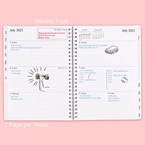 2023 Planner - Weekly & Monthly Planner Runs from Jan 2023 to Dec 2023, 6.25" x 8.25", 12 Monthly Tabs, 14 Notes Pages, Inner Pocket, Flexible Cover with Twin-Wire Binding, Pink