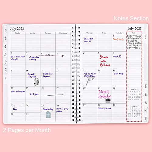 2023 Planner - Weekly & Monthly Planner Runs from Jan 2023 to Dec 2023, 6.25" x 8.25", 12 Monthly Tabs, 14 Notes Pages, Inner Pocket, Flexible Cover with Twin-Wire Binding, Pink